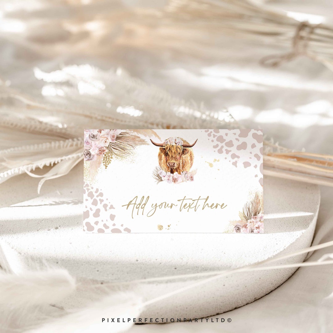 Editable Highland Cow Birthday Party Folded Food Labels Holy Cow Boho ...