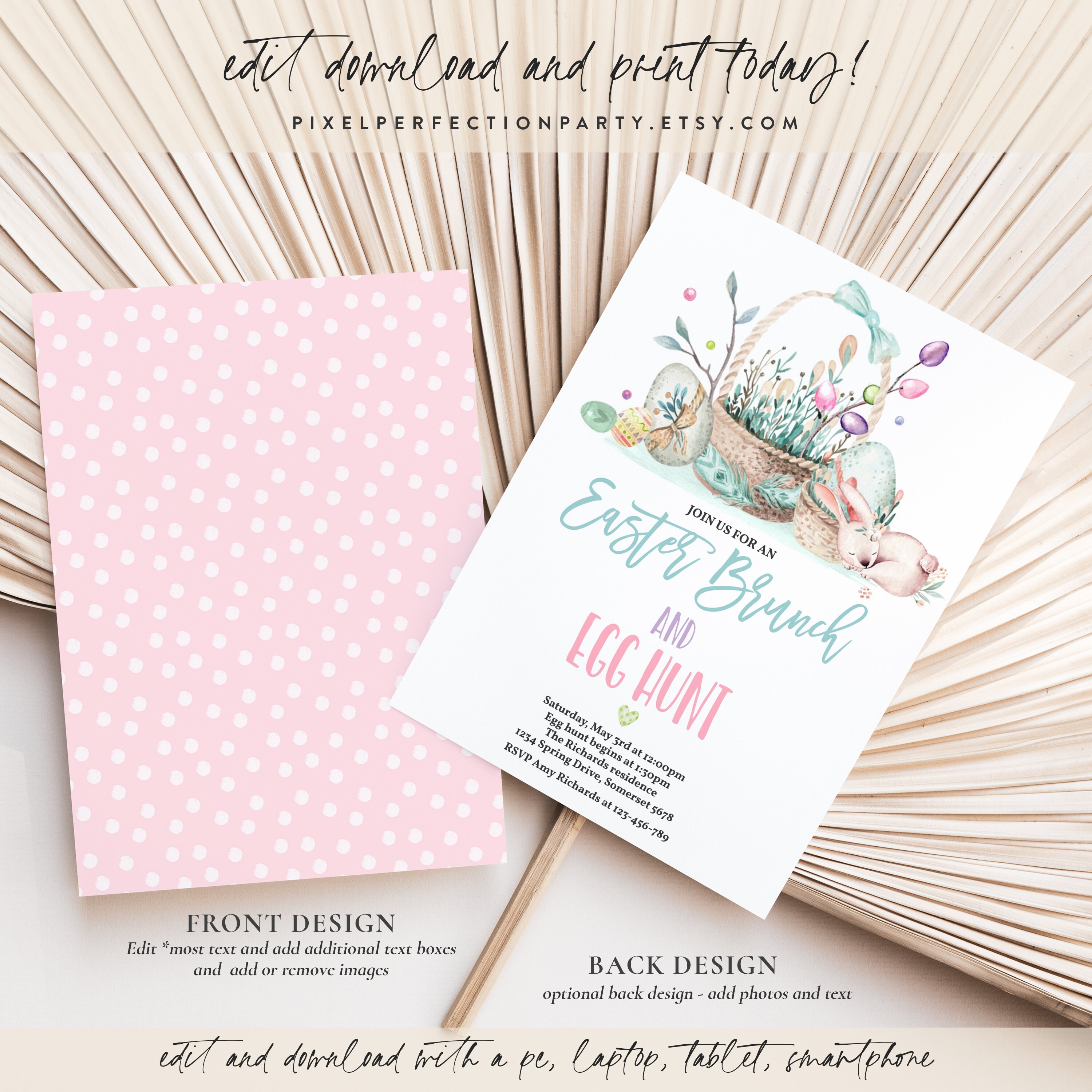 Paper & Party Supplies Bunny Hunt Invitation Instant Download Editable ...