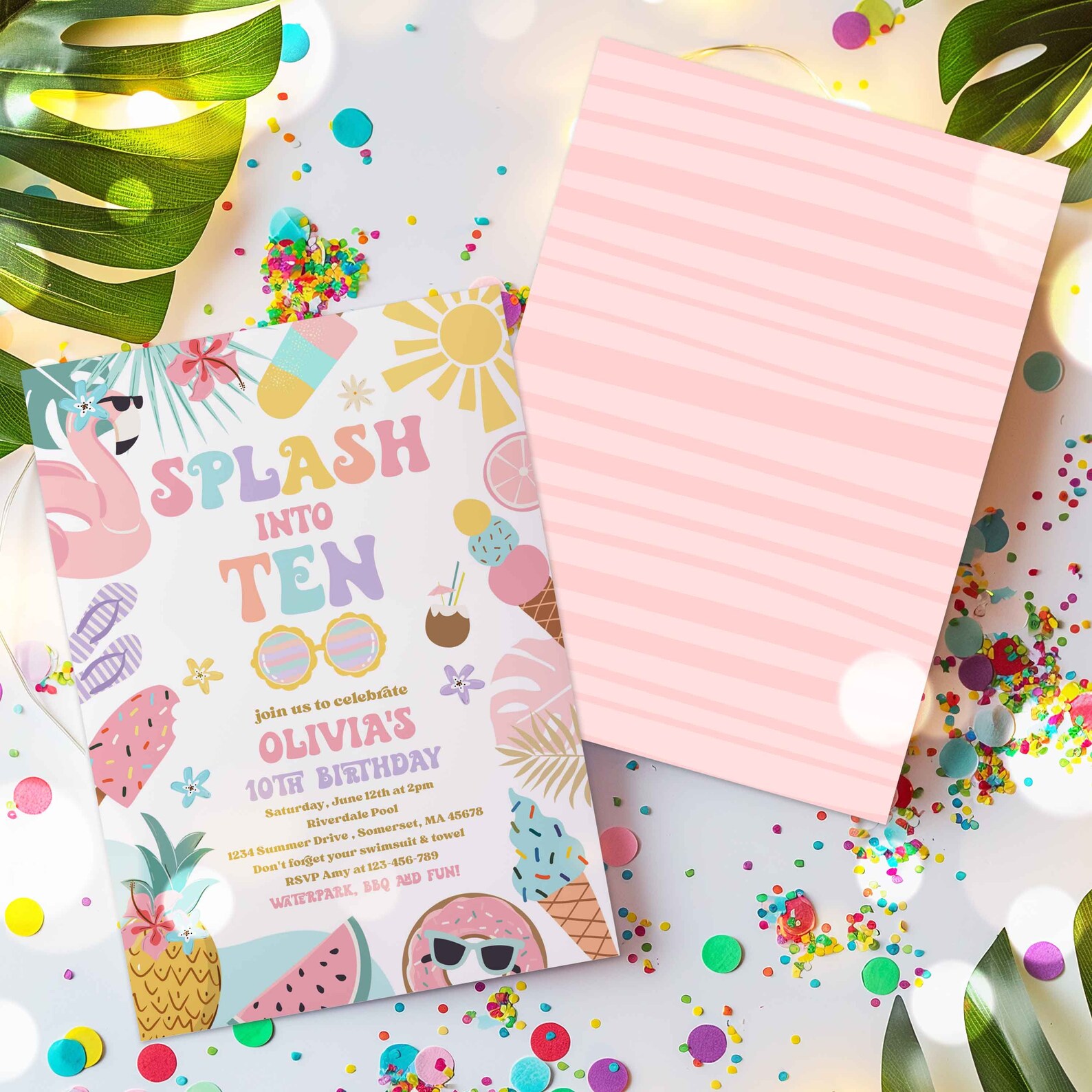 Editable Splash Into Ten 10th Birthday Pool Party Invitation Tropical ...