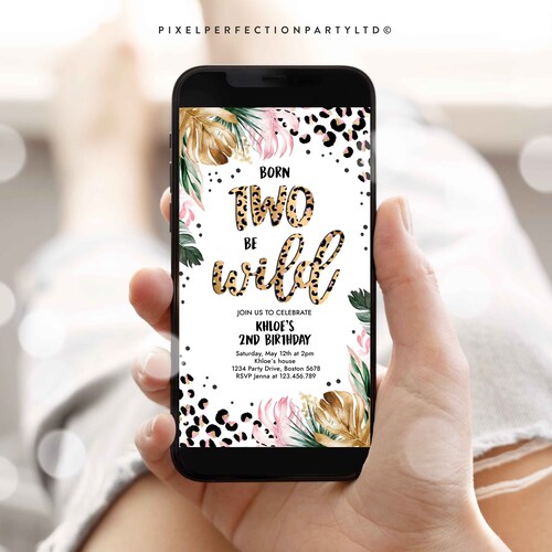 Two Wild Girl Birthday Invitation Text Leopard 2nd Bday - Etsy