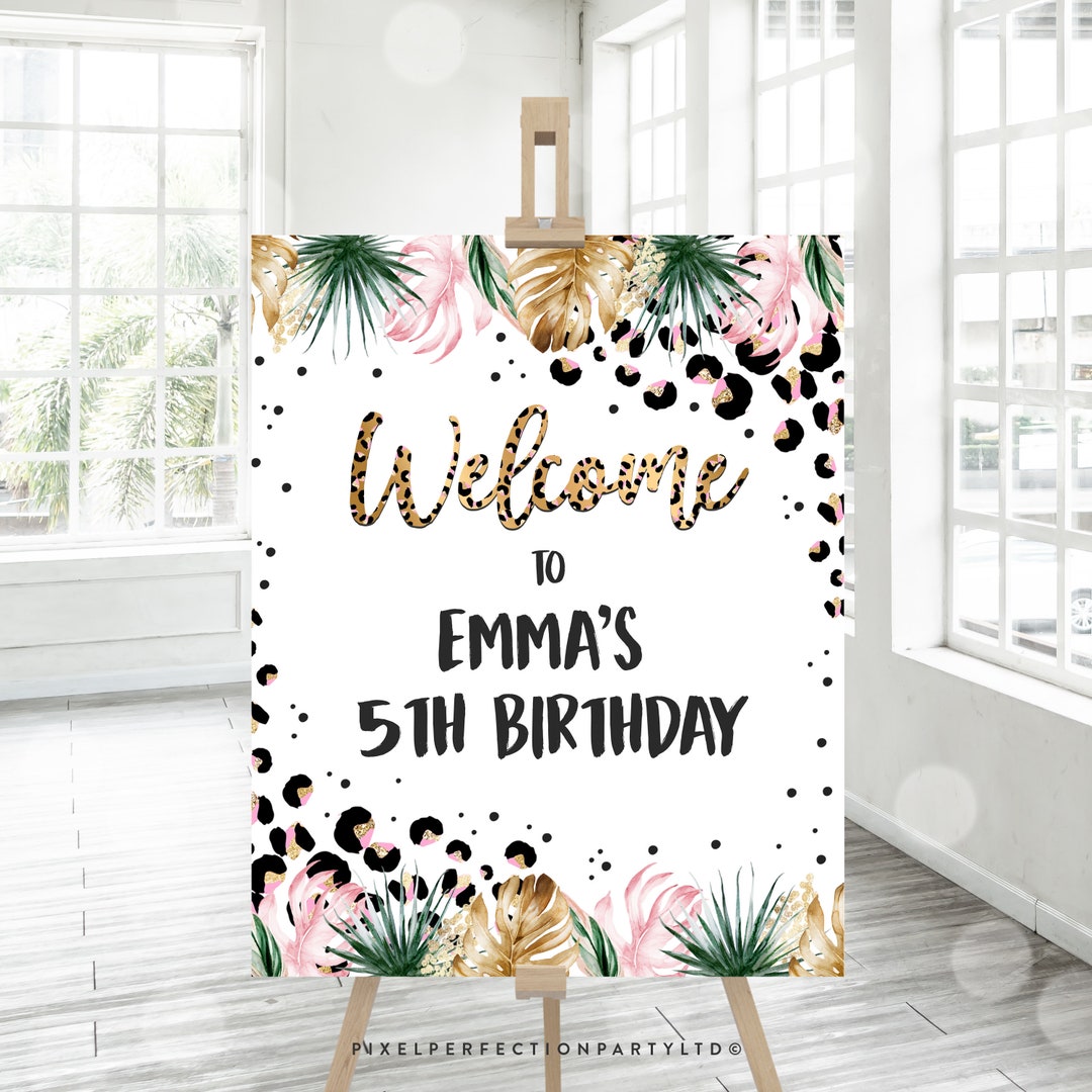 Editable Leopard Print Party Welcome Sign Jungle Birthday Party Welcome ...