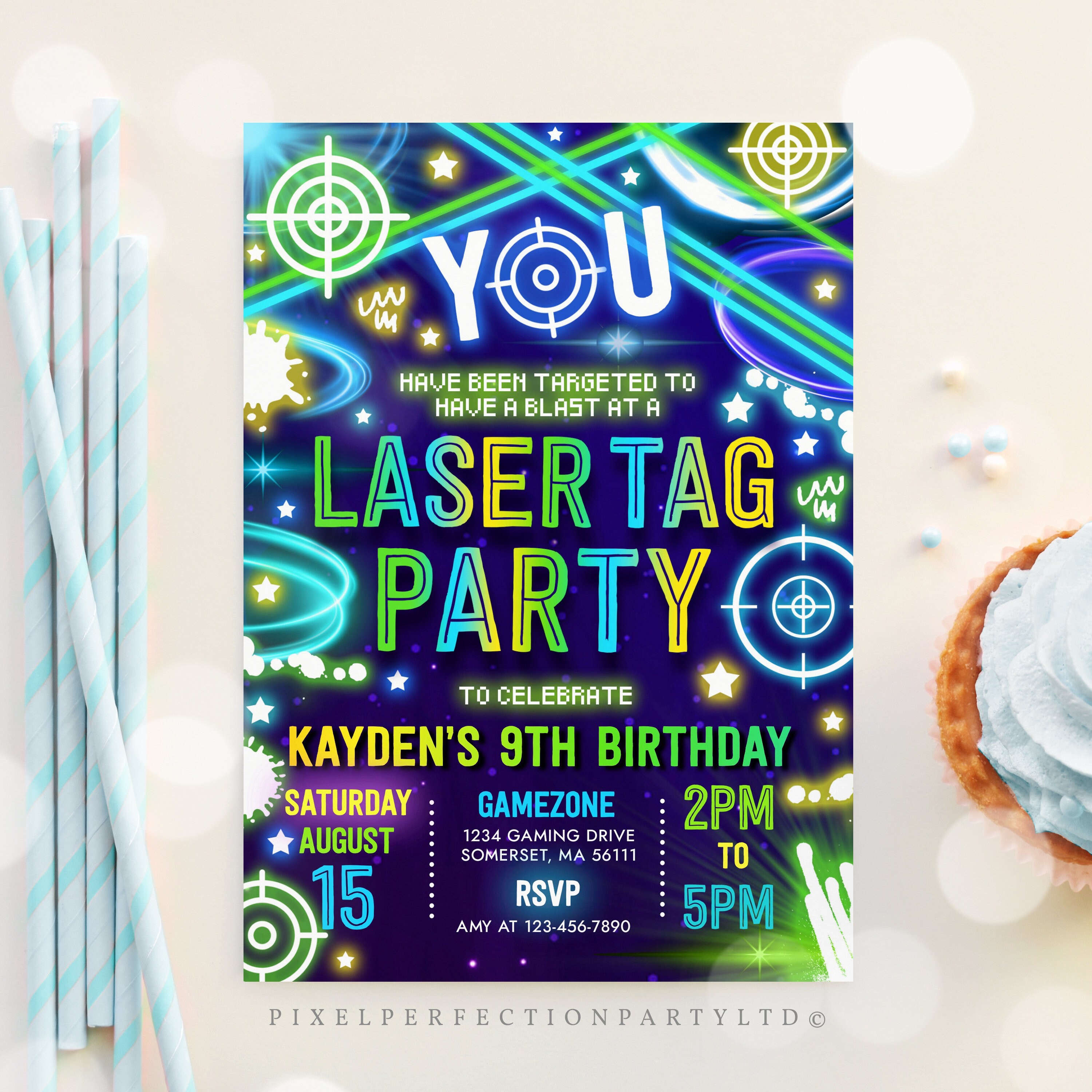Editable Laser Tag Birthday Party Invitation Neon Glow Laser - Etsy Canada