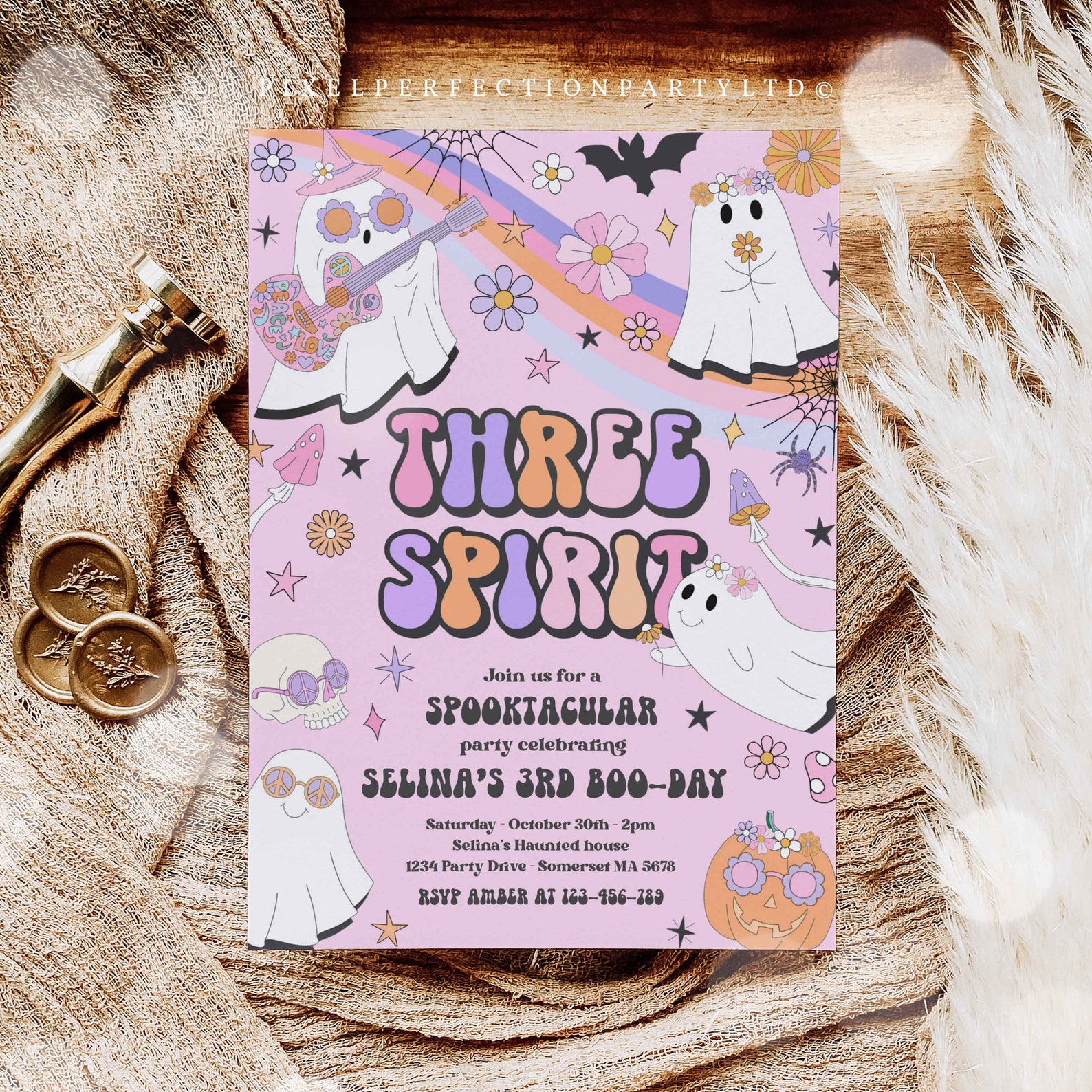 Editable Three Spirit Halloween Ghost 3rd Birthday Invitation - Etsy