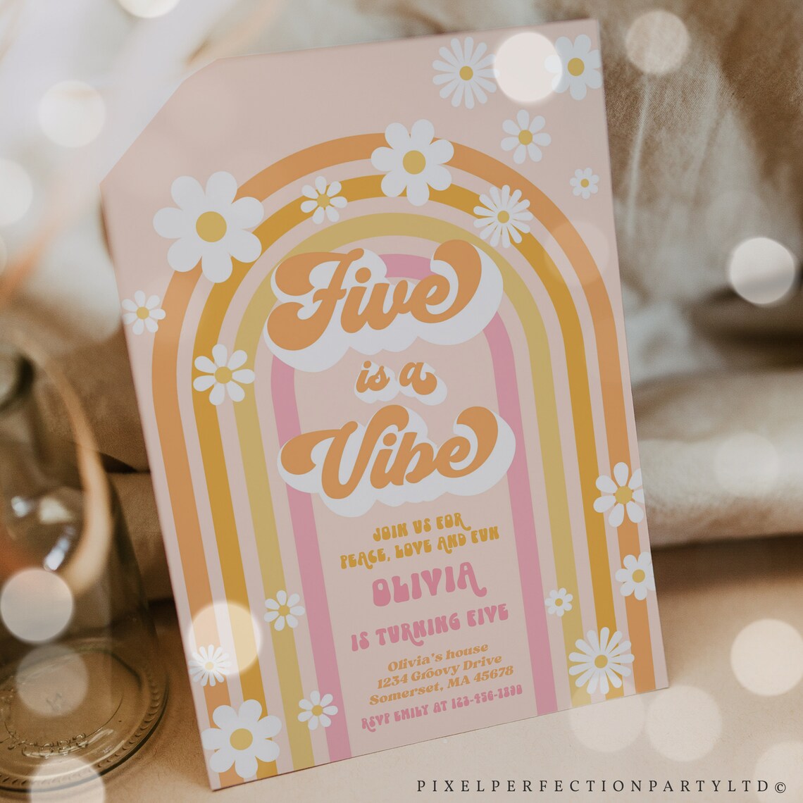 Editable Five is A Vibe Groovy Birthday Party Invitation - Etsy