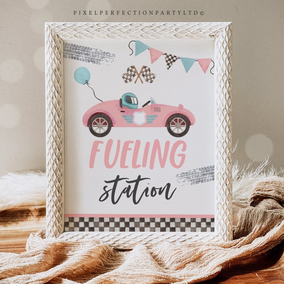 Fueling Station Party Sign Pink Race Car 2nd Birthday Two Fast 2 ...