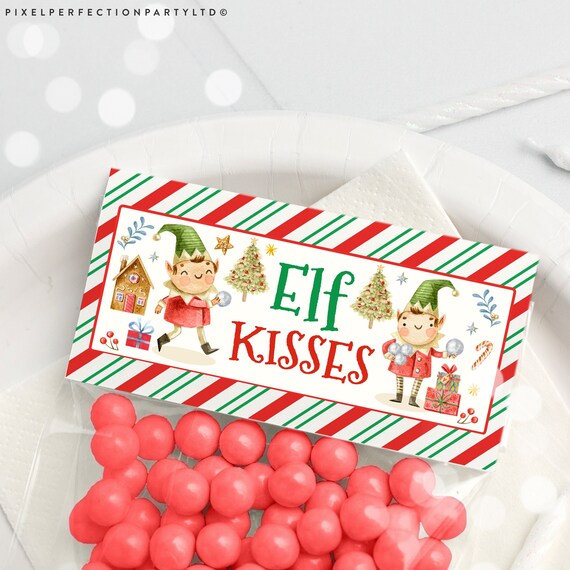EDITABLE Elf Kisses Treat Bag Topper Labels Elf Kisses Gift Labels Elf ...