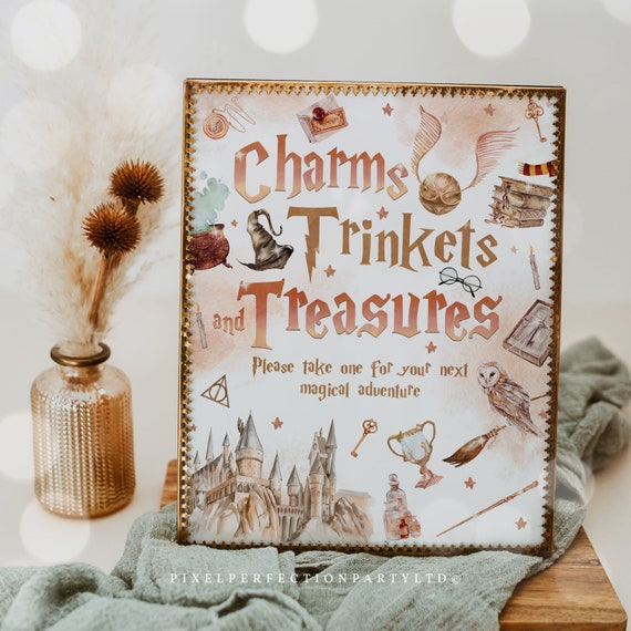 Wizard Birthday Party Favors Sign Charms Trinkets Treasures Sign The ...