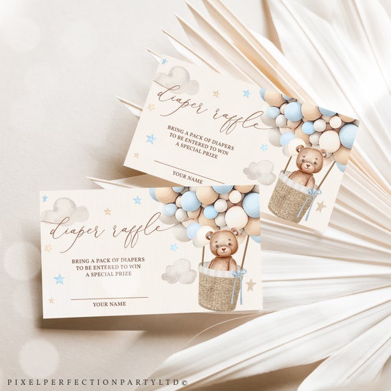 Editable Teddy Bear Hot Air Balloon Baby Shower Diaper Raffle Ticket ...