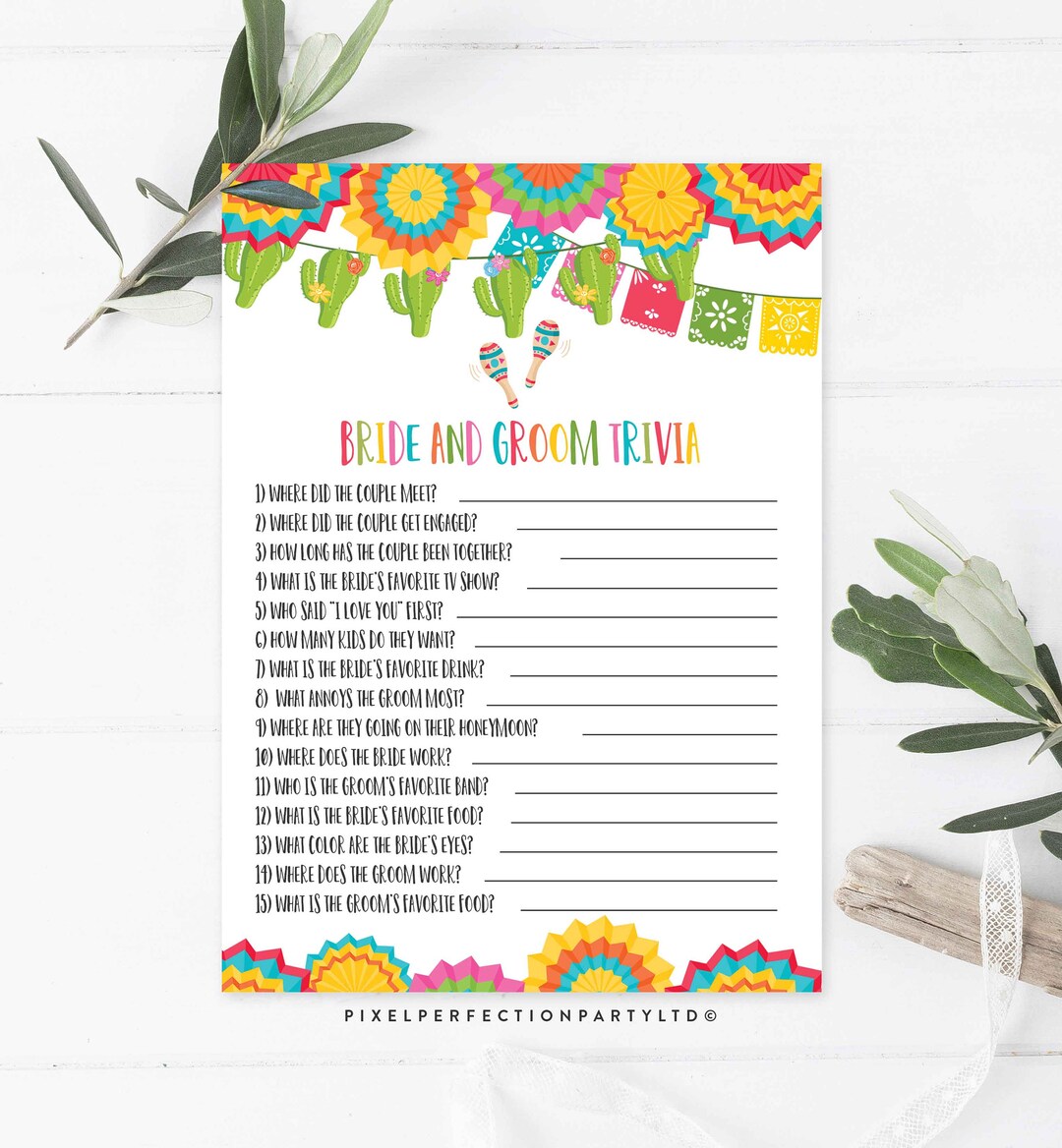 Fiesta Bride and Groom Trivia Game Bridal Shower Game Bride and Groom ...