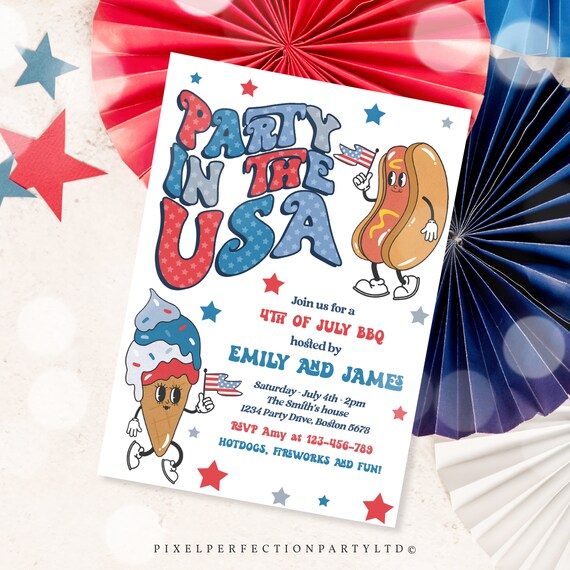 Editable Party in the USA Invitation 4th of July Party - Etsy