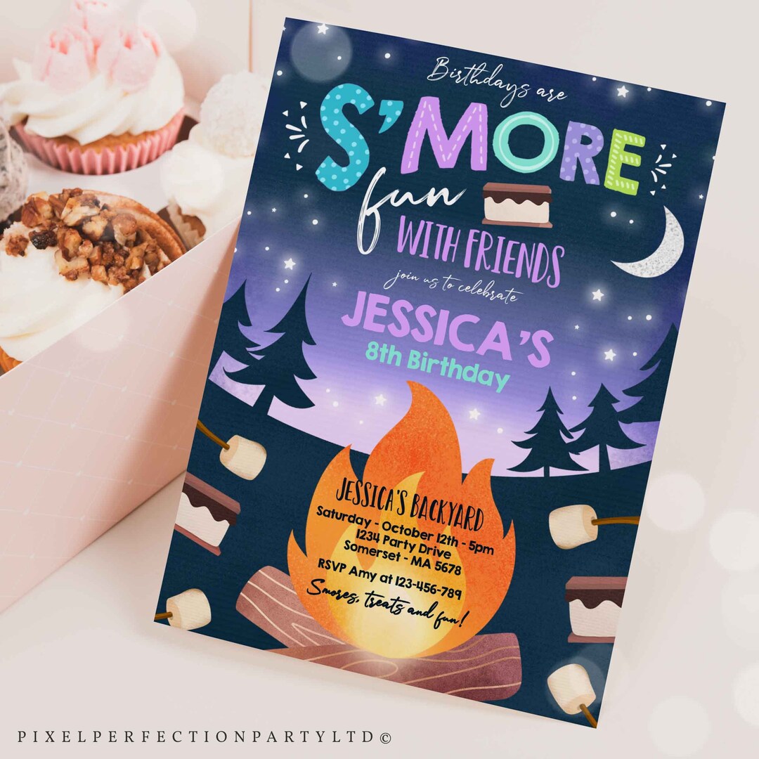 EDITABLE S'mores Birthday Invitation S'mores Bonfire Birthday Invite Backyard Camping S'mores ...