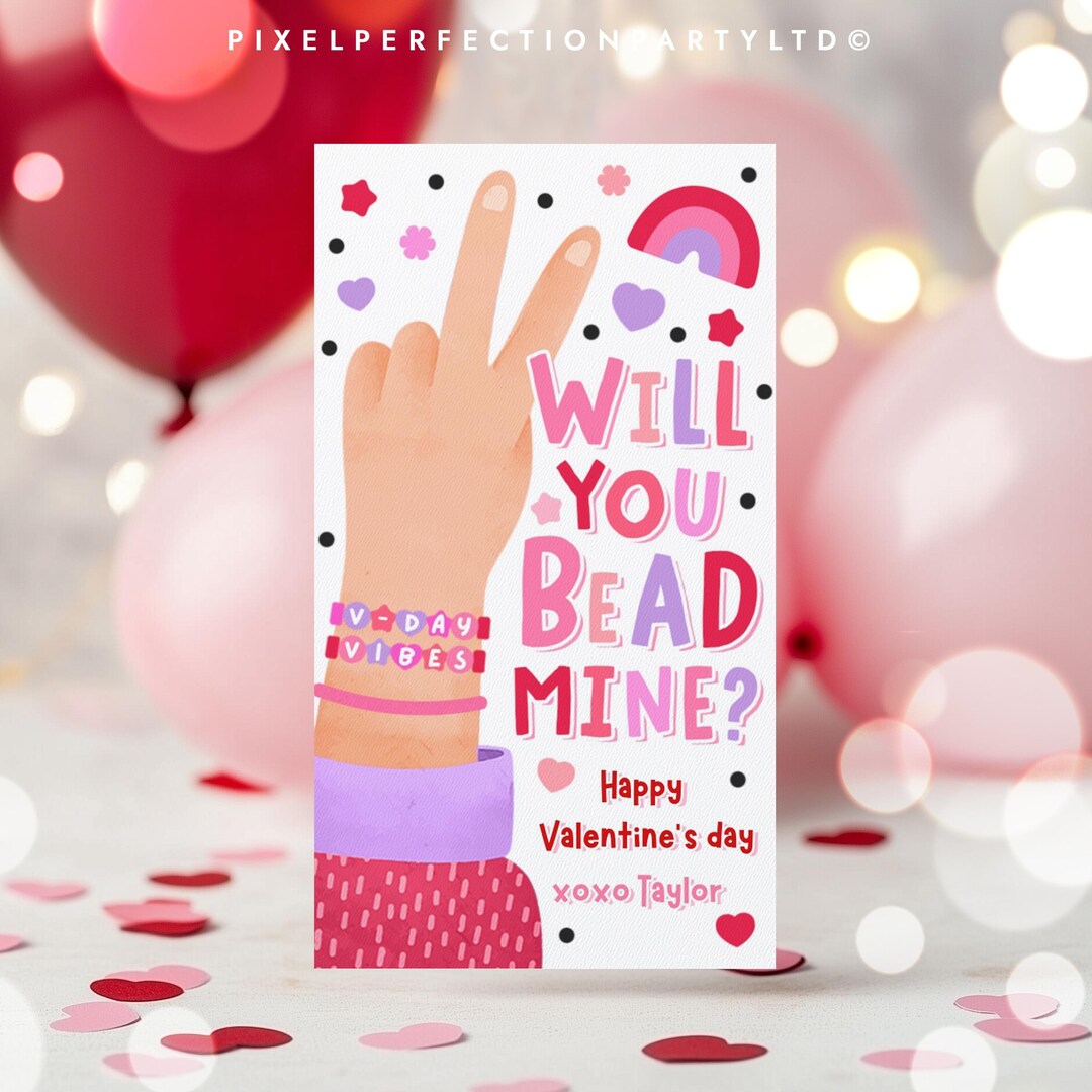 Editable Valentine's Friendship Bracelet Card Tag Will You Bead Mine ...
