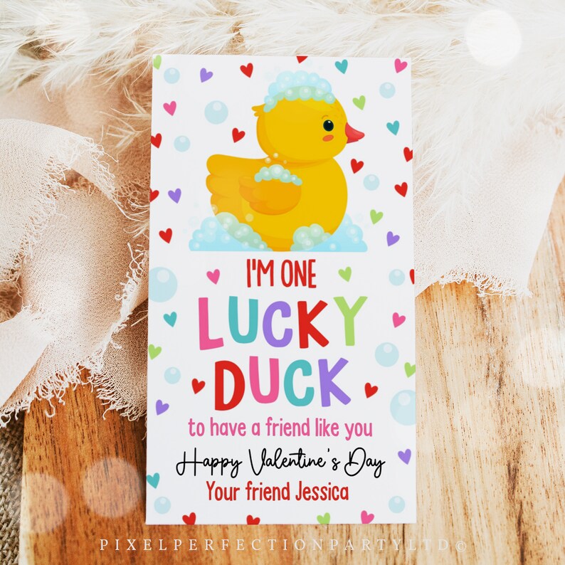 Editable Valentines Rubber Duck Gift Tag One Lucky Duck - Etsy