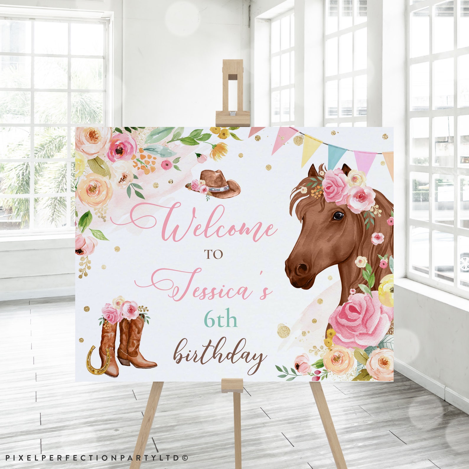 Editable Cowgirl Birthday Party Welcome Sign Horse Welcome | Etsy