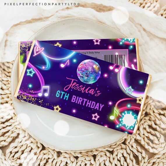 Editable Dance Party Candy Wrapper Neon Glow Dance Party Candy Wraps ...