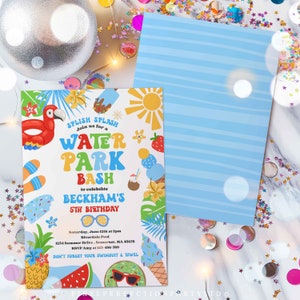 Editable Water Park Birthday Party Invitation Tropical Splish Splash ...