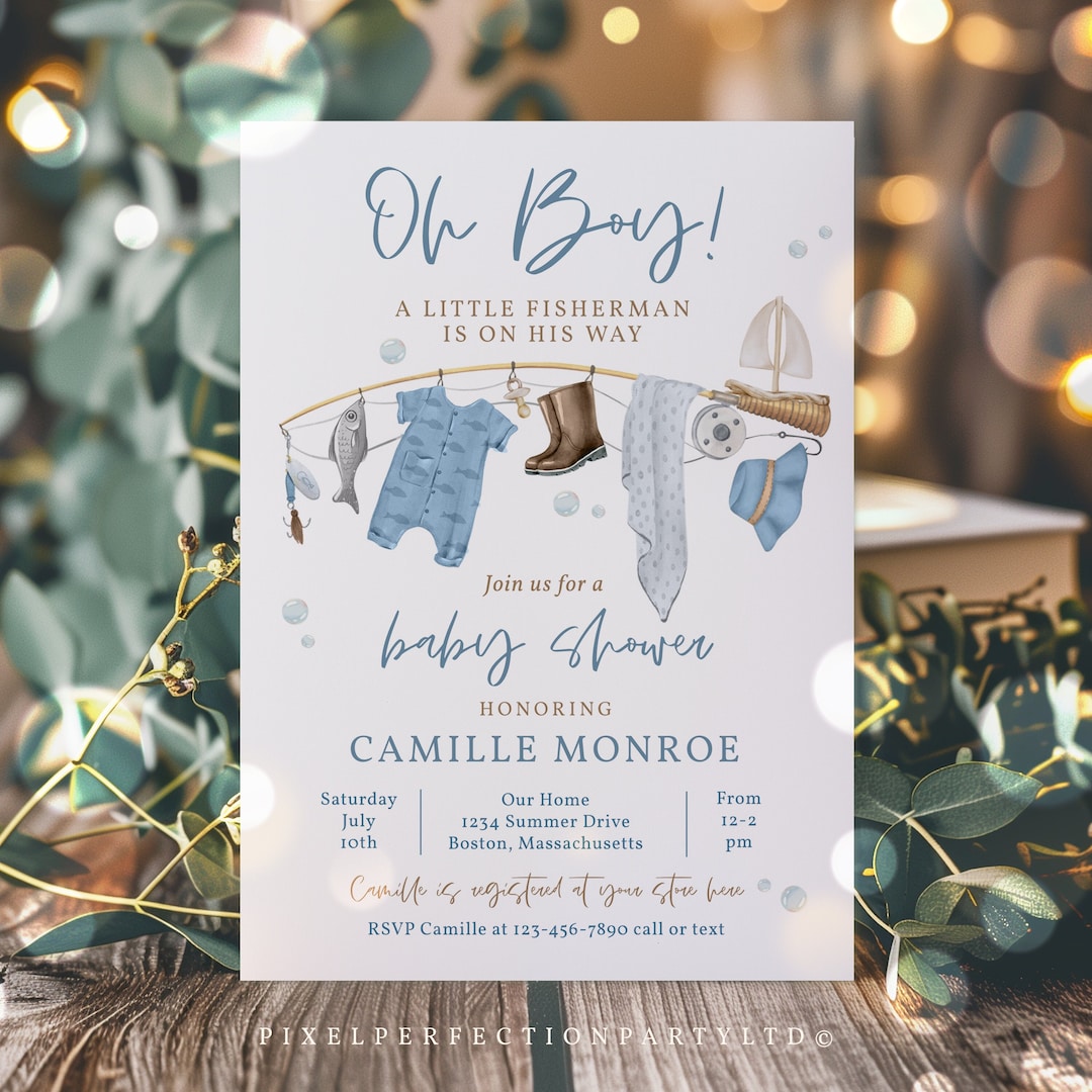 Editable Fishing Baby Shower Invitation A Little Fisherman is on the ...