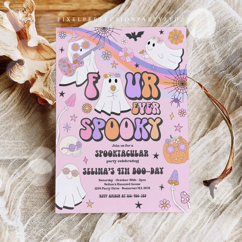 Editable Four Ever Spooky Halloween Ghost 4th Birthday - Etsy