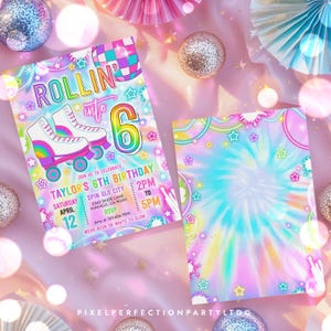 Editable Roller Skating 6th Birthday Party Invitation Rollin' Into Six ...