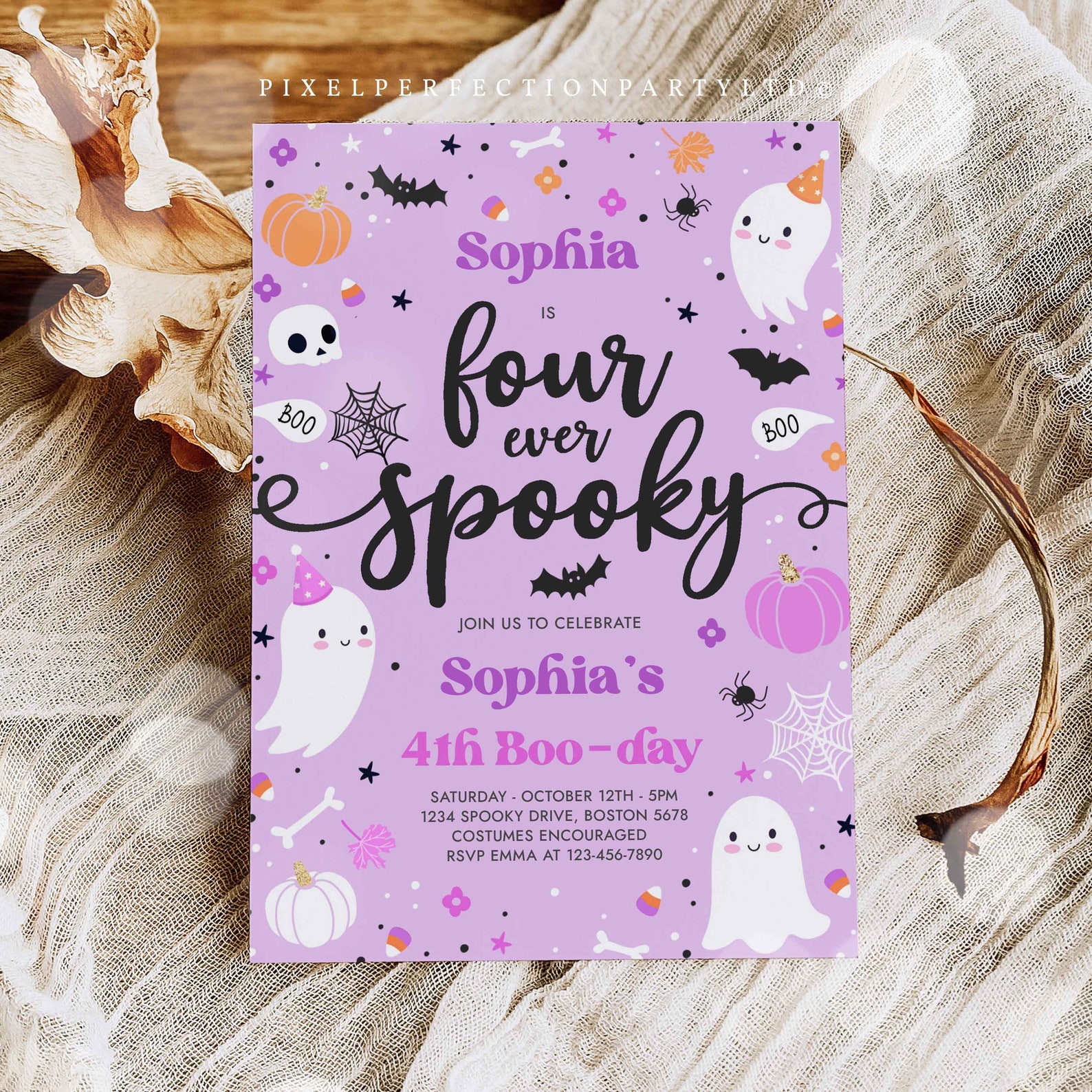 Editable Four Ever Spooky Halloween Ghost 4th Birthday Party - Etsy