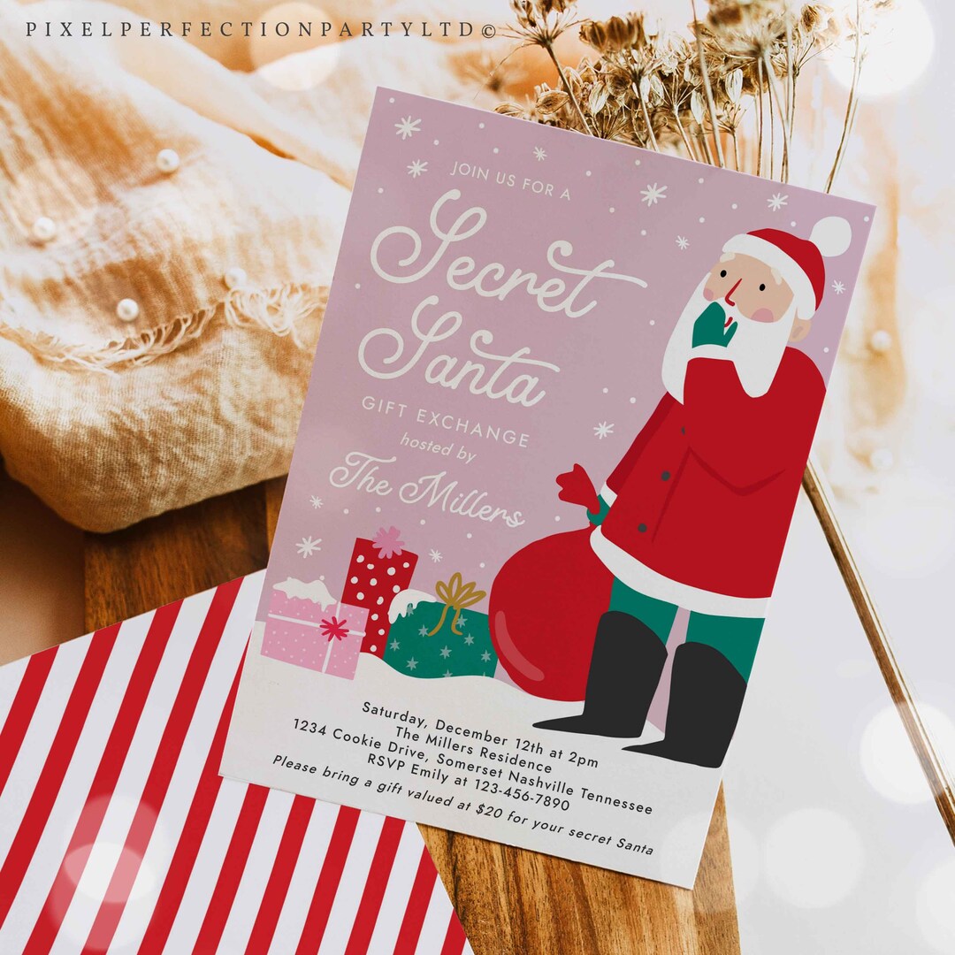 Editable Secret Santa Gift Exchange Invitation Santa Holiday - Etsy