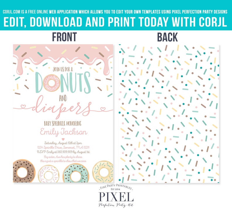 Editable Donuts and Diapers Baby Sprinkle Donut Baby Sprinkle - Etsy