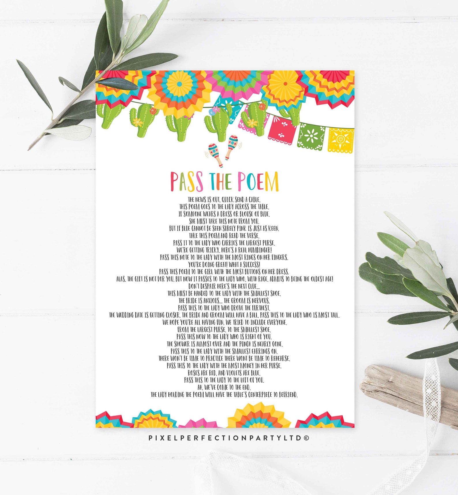 Fiesta Pass The Poem Bridal Shower Game Fiesta Poem Bridal Etsy