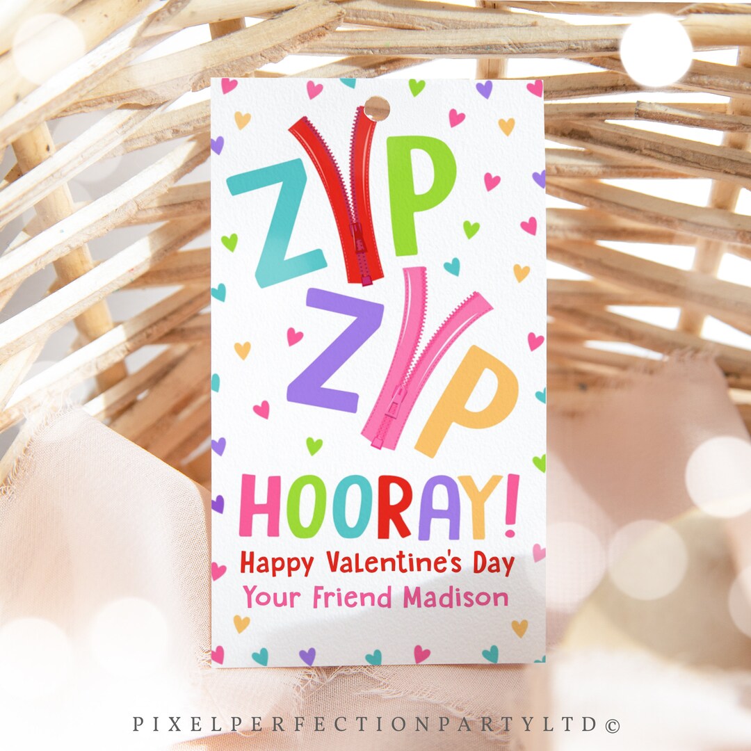 Editable Valentines Zipper Bracelet Gift Tag Zip Zip Hooray - Etsy