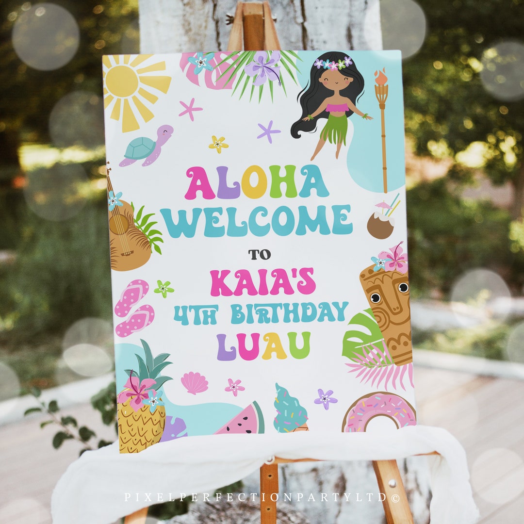 Editable Hawaiian Luau Birthday Welcome Sign Pineapple 1st Birthday ...