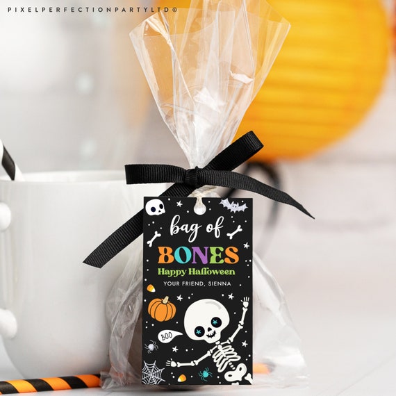Editable Halloween Gift Tag Skeleton Bag Of Bones Gift Tag Halloween ...
