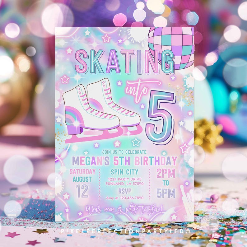 Editable Ice Skating 5th Birthday Party Invitation Skating' Into Five ...