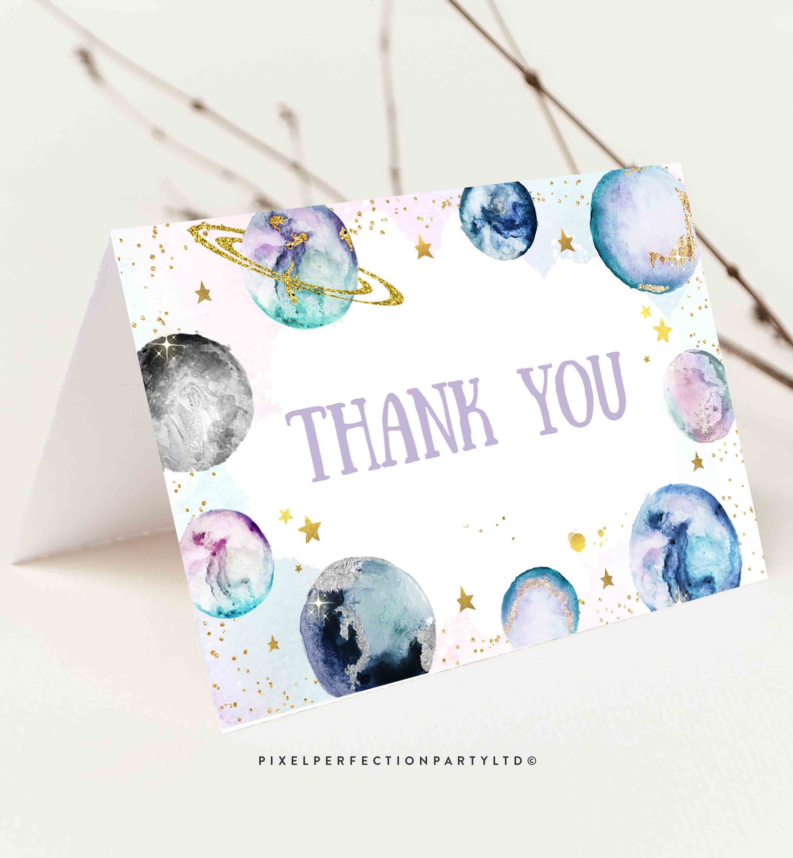 EDITABLE Outer Space Fold Over Thank You Card Outer Space | Etsy