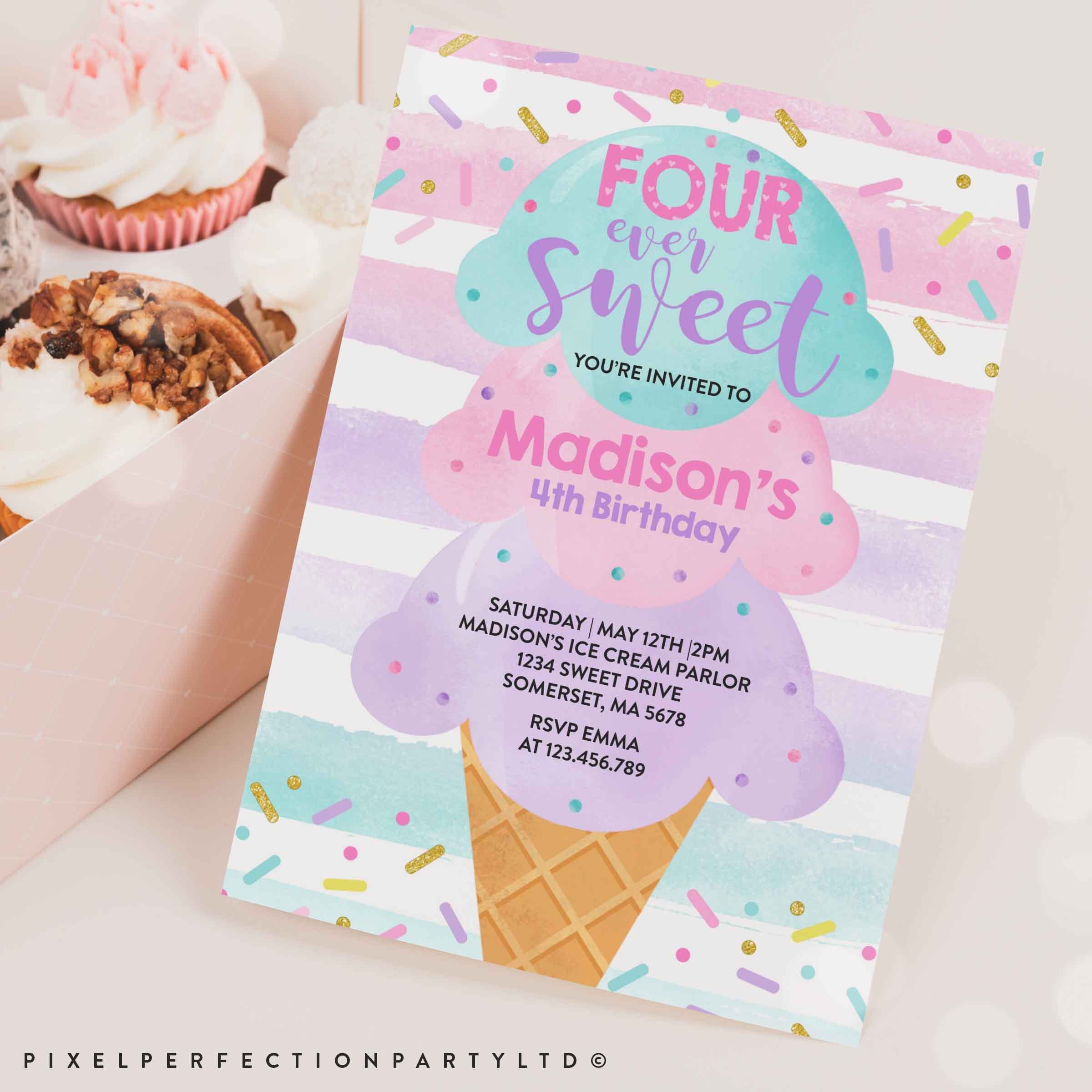 Paper Paper Party Supplies Printable PDF Invitation Ice Cream Parlor 