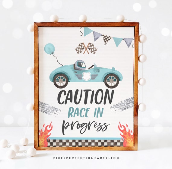 Caution Race In Progress Party Sign Race Car 2nd Birthday Two Fast 2 ...