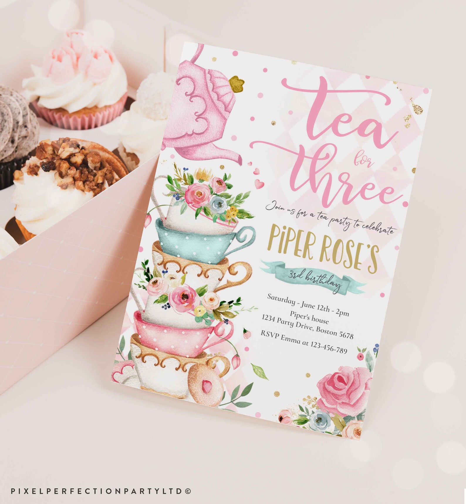 Editable Tea for Three Birthday Invitation Tea for Three 3rd - Etsy