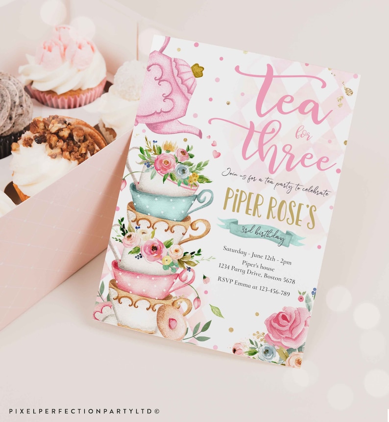 Editable Tea for Three Birthday Invitation Tea for Three 3rd - Etsy