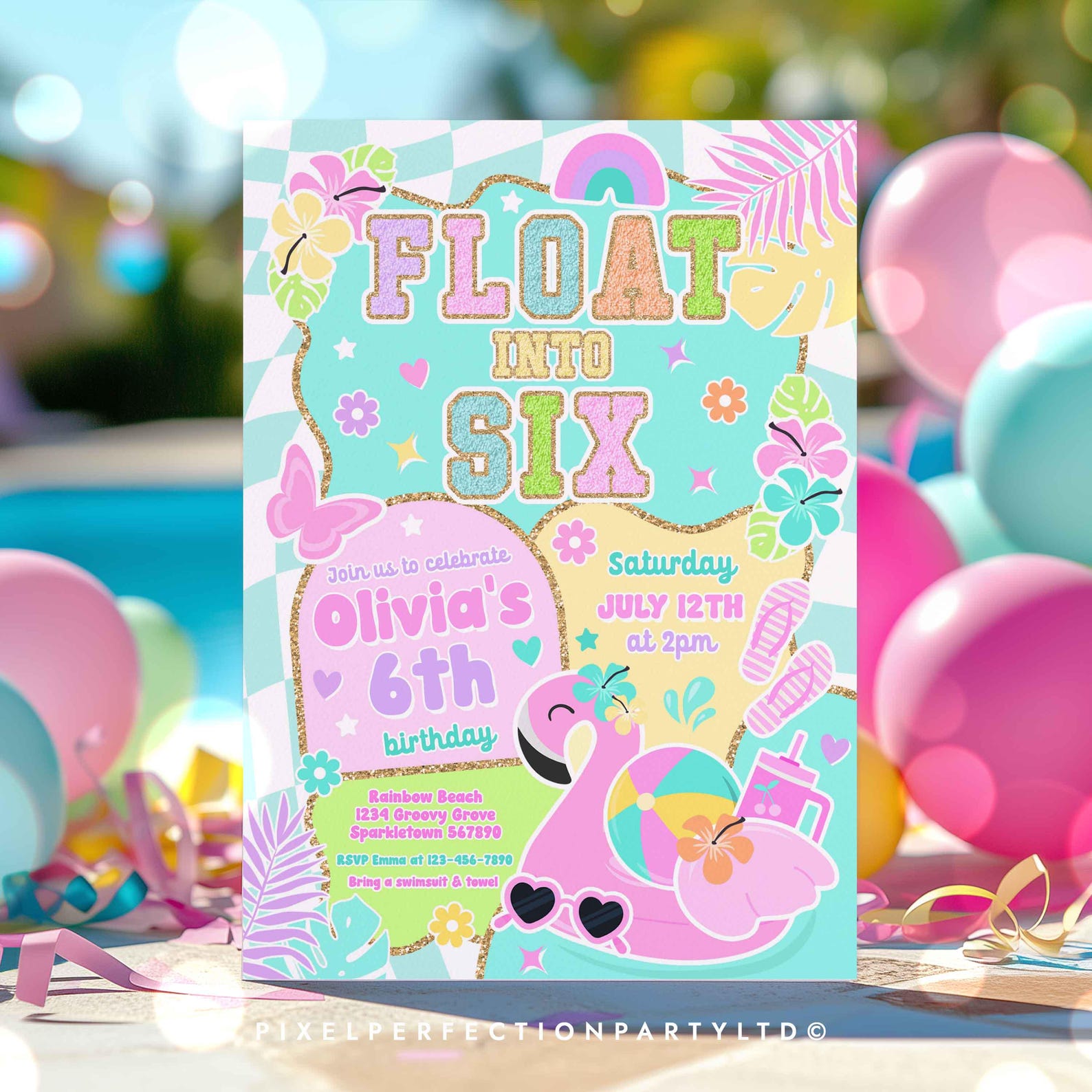 Editable Preppy 6th Birthday Pool Party Invitation Varsity Girl Fashion ...