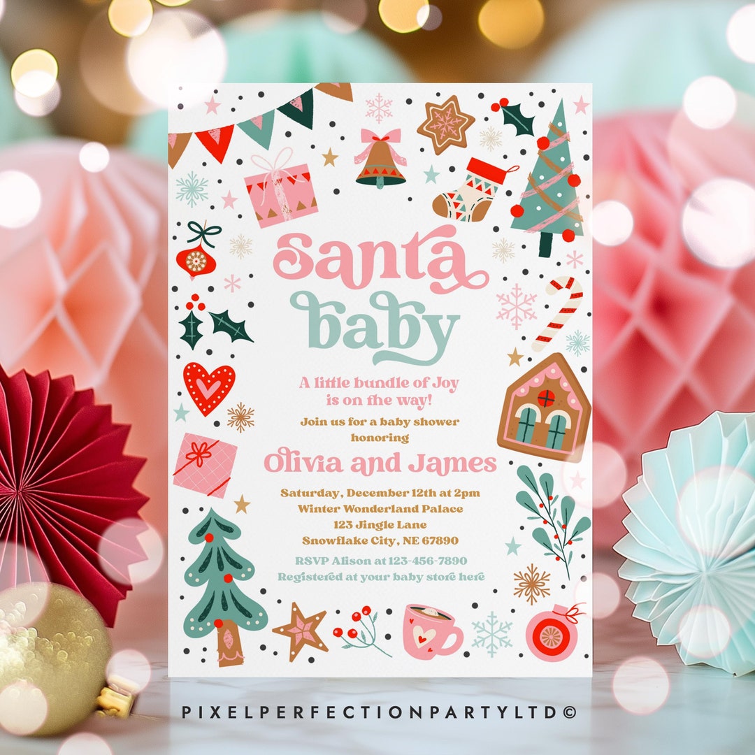 Editable Santa Baby Shower Invitation Christmas Baby Shower Invite Pink ...