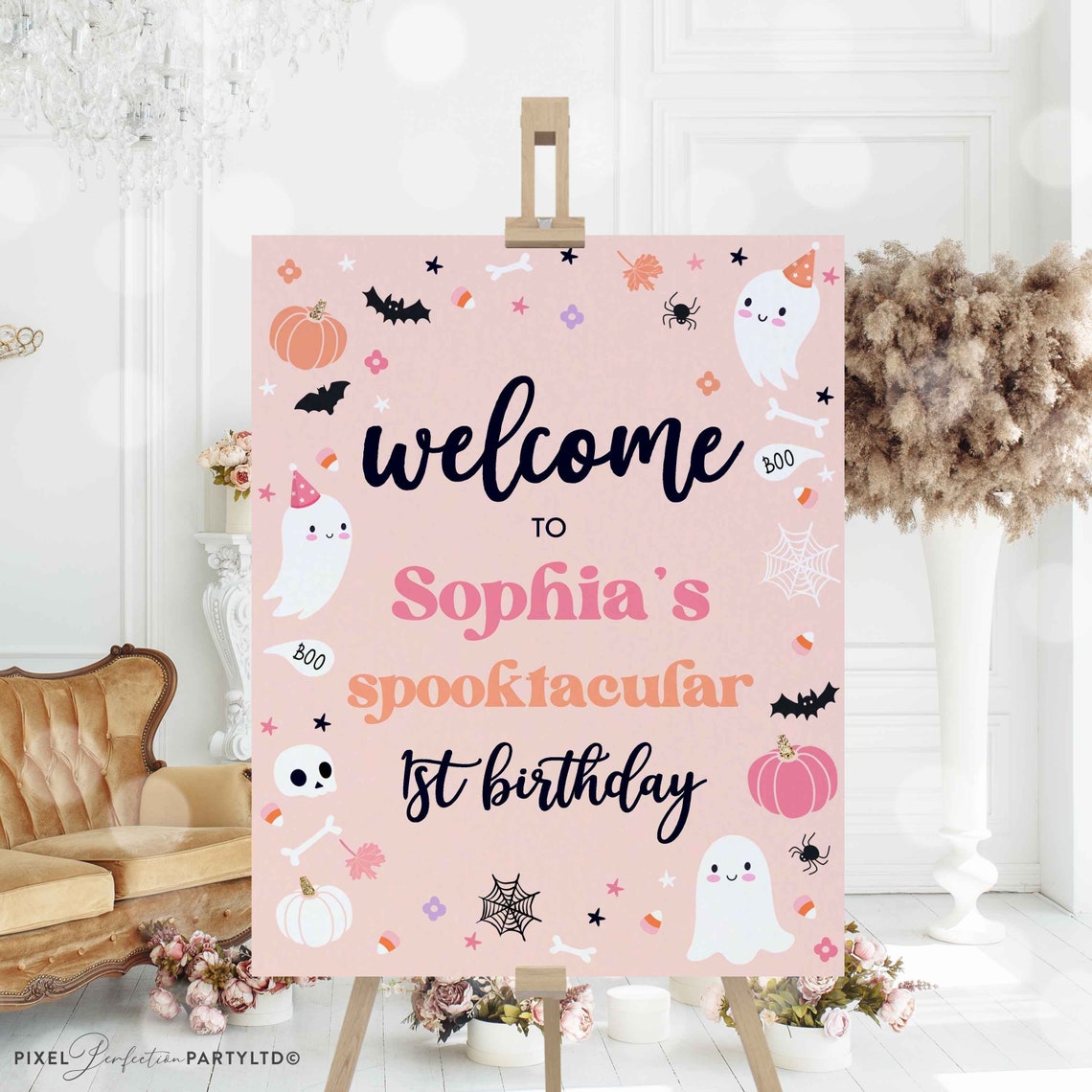 Editable Pink Halloween Ghost Welcome Sign Pink Ghost Spooky - Etsy