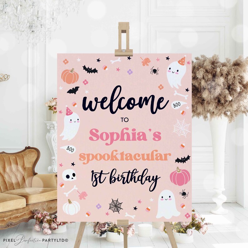 Editable Pink Halloween Ghost Welcome Sign Pink Ghost Spooky - Etsy
