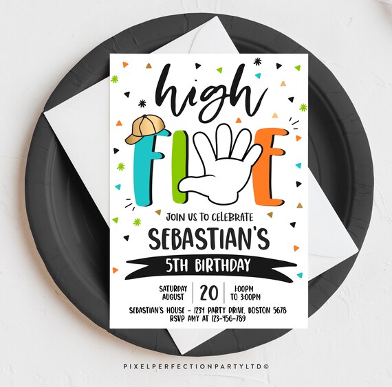 Editable High Five Birthday Party Invitation Hi Five 5th - Etsy