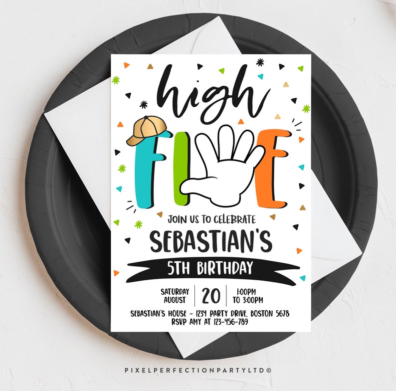 Editable High Five Birthday Party Invitation Hi Five 5th - Etsy