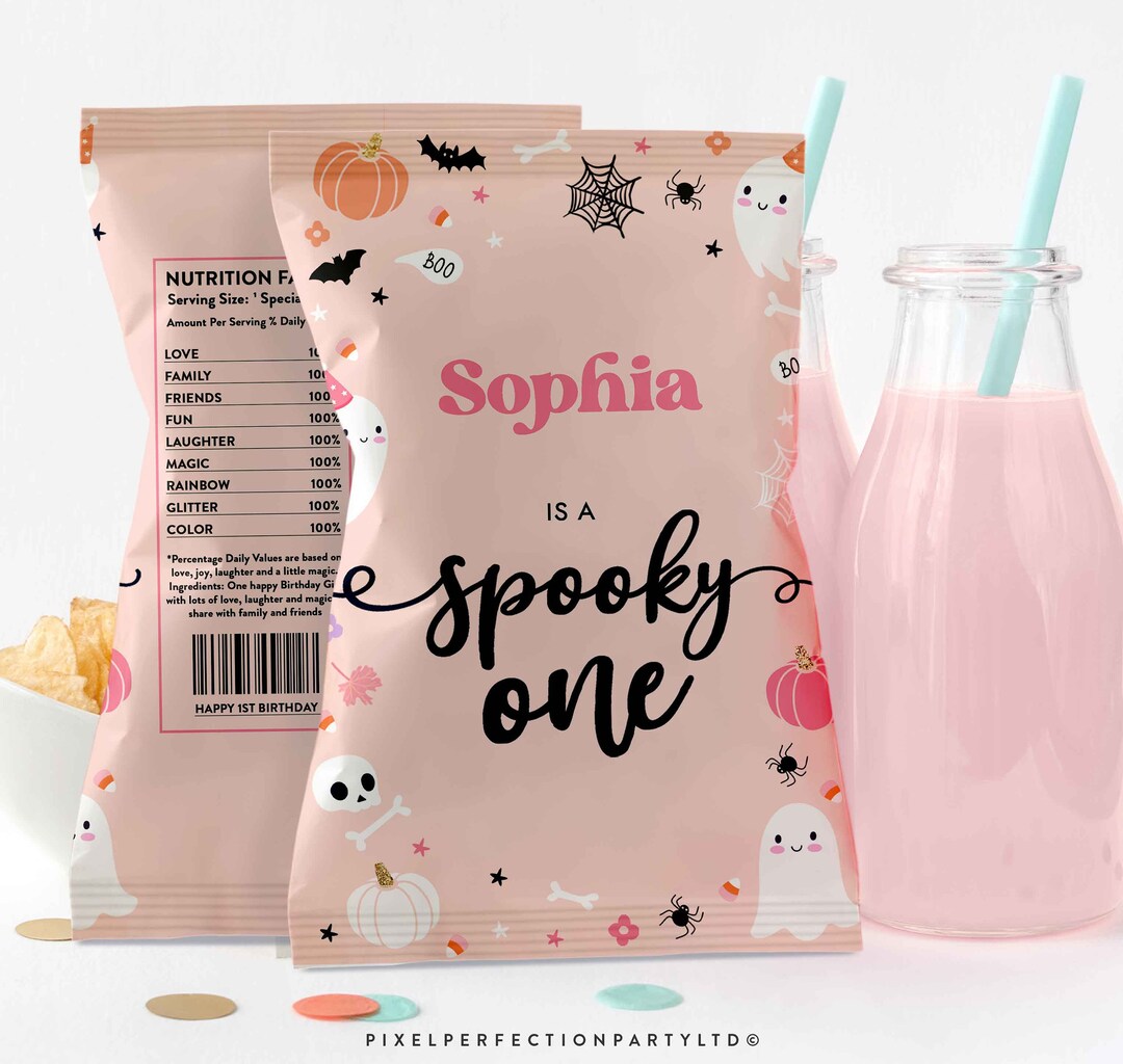 Editable Pink Halloween Chip Bag Favors Pink Ghost Spooky One - Etsy