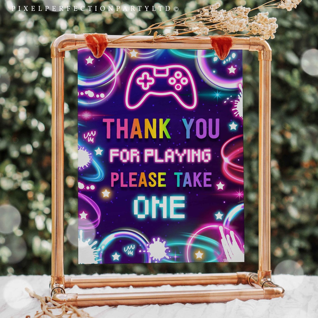 Video Game Thank You for Playing Party Sign Neon Gamer Birthday Game on ...
