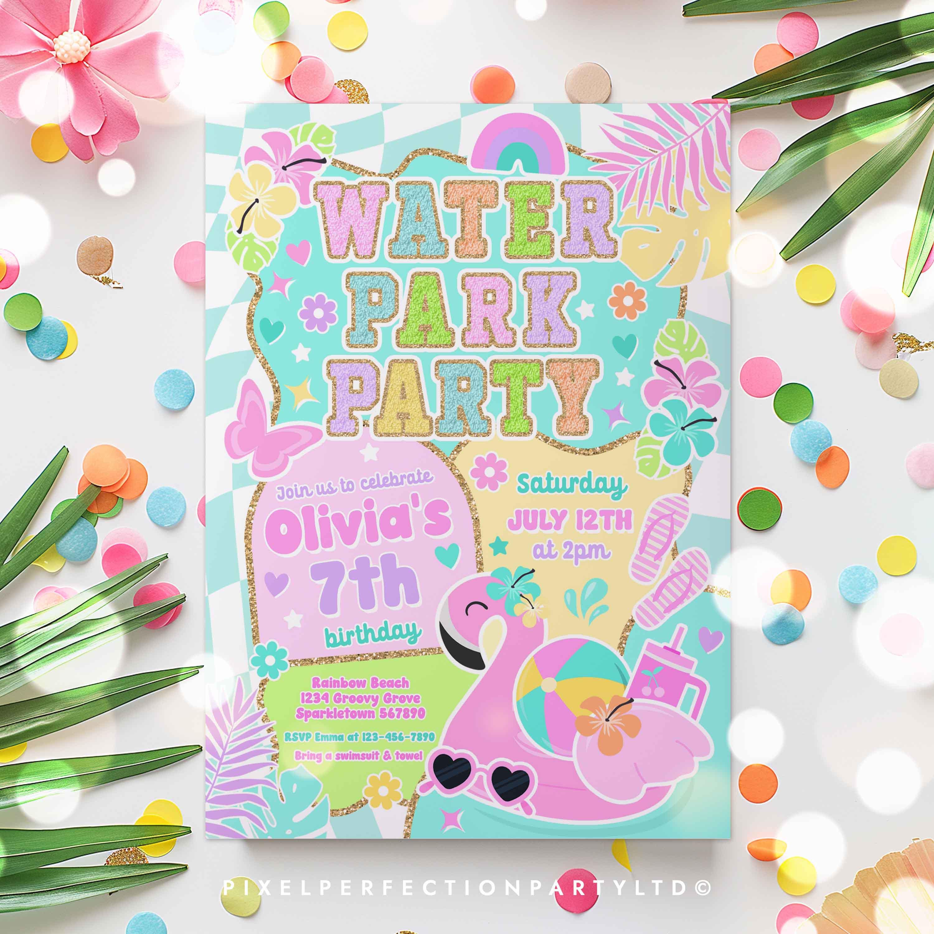 Editable Water Park Preppy Pool Party Invitation Varsity Fashion Pool ...
