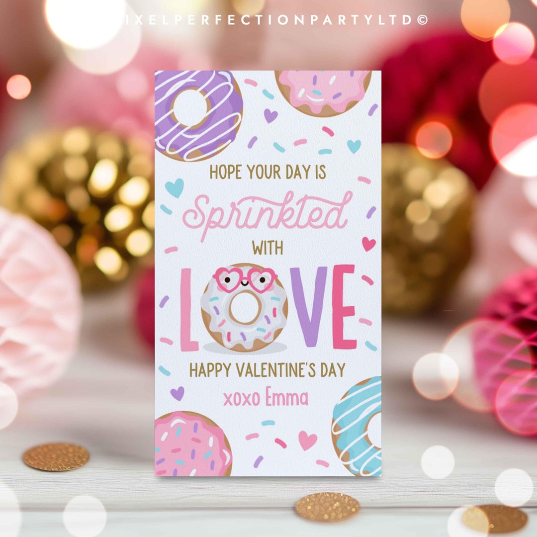 Editable Valentines Donut Gift Tag Valentines Sprinkled With Love Donut ...