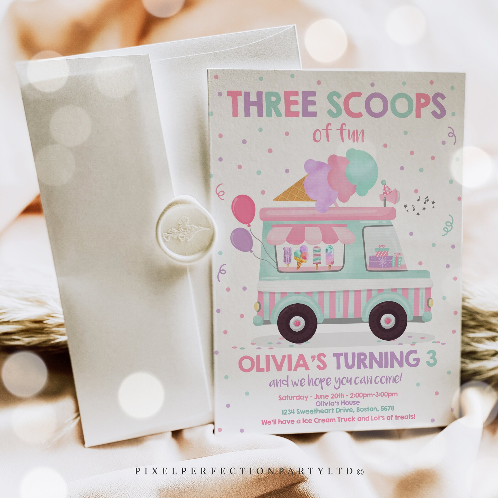 Editable Ice Cream Truck Three Scoops of Fun 3rd Birthday - Etsy