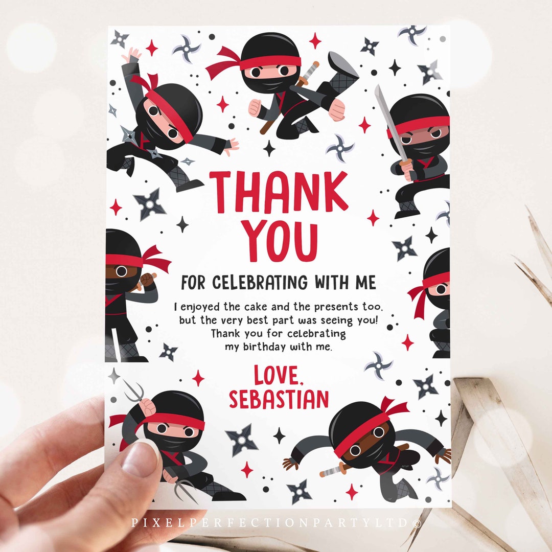 Editable Ninja Birthday Party Thank You Card Karate Birthday Thank You ...