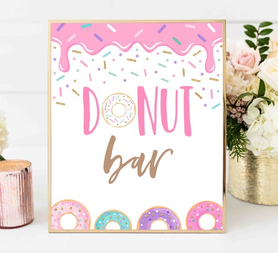 Donut Bar Table Sign Donut Party Sign Food And Beverage Station Pink ...