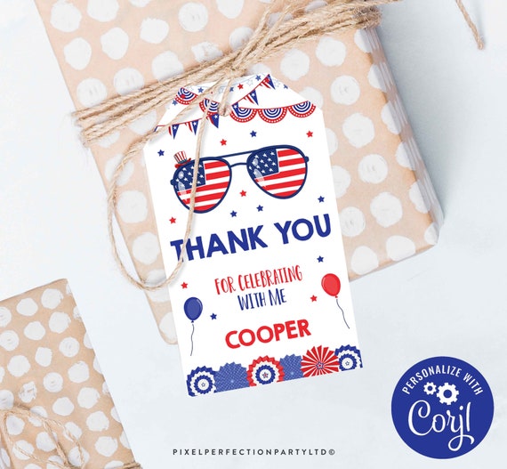 Editable 4th Of July Birthday Favor Tag 4th Of July Red White And Blue ...